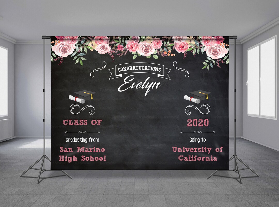 Graduation Party Backdrop, Grad Photo Booth, Chalkboard, Graduation Cap ...