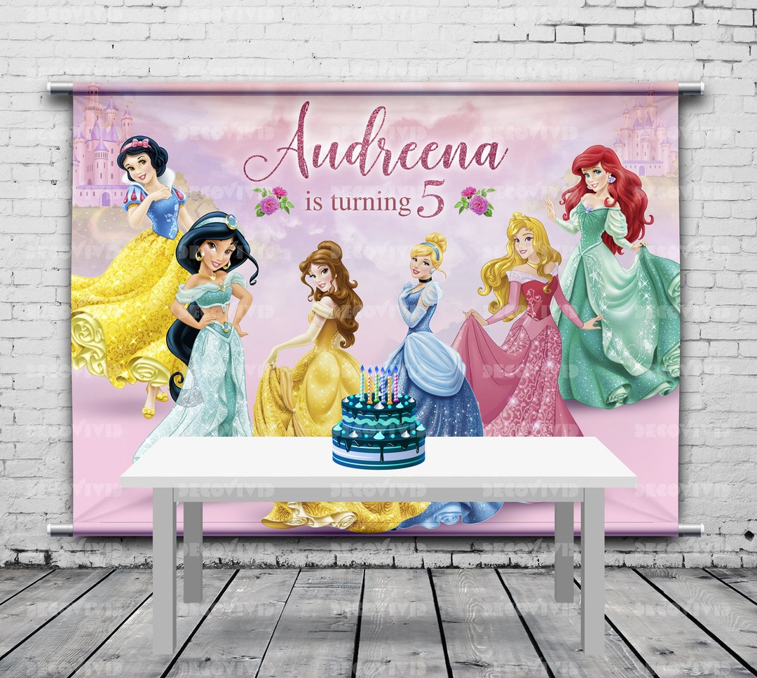 Princess Birthday Backdrop, Editable Princess, Princess and Friends ...