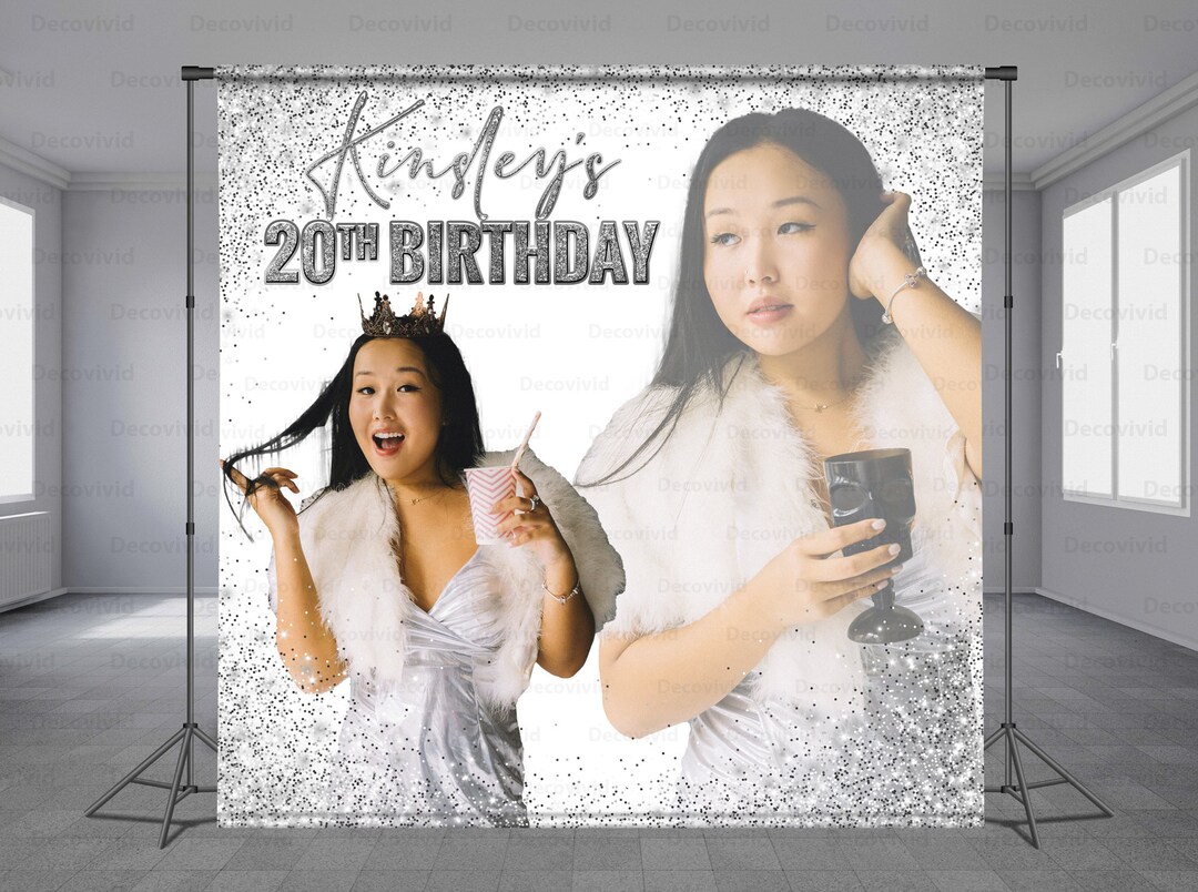 Photo Birthday Backdrop, All Ages Birthday, Custom, Silver Glitter ...