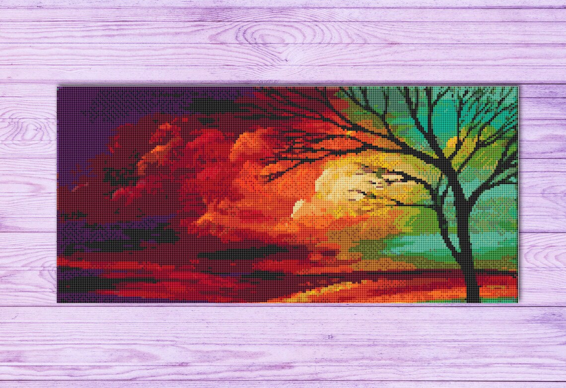 Fantastic sunset Cross stitch pattern Modern Cross Stitch | Etsy