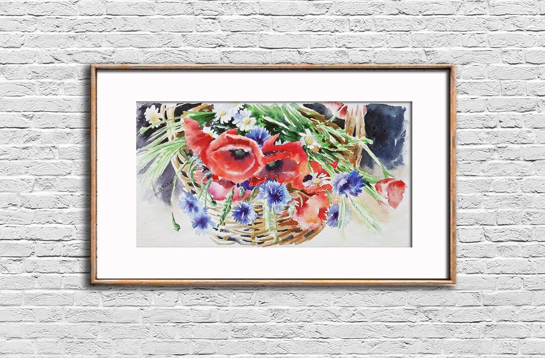 Poppies Cornflowers Watercolor Painting Wildflowers Original Art ...
