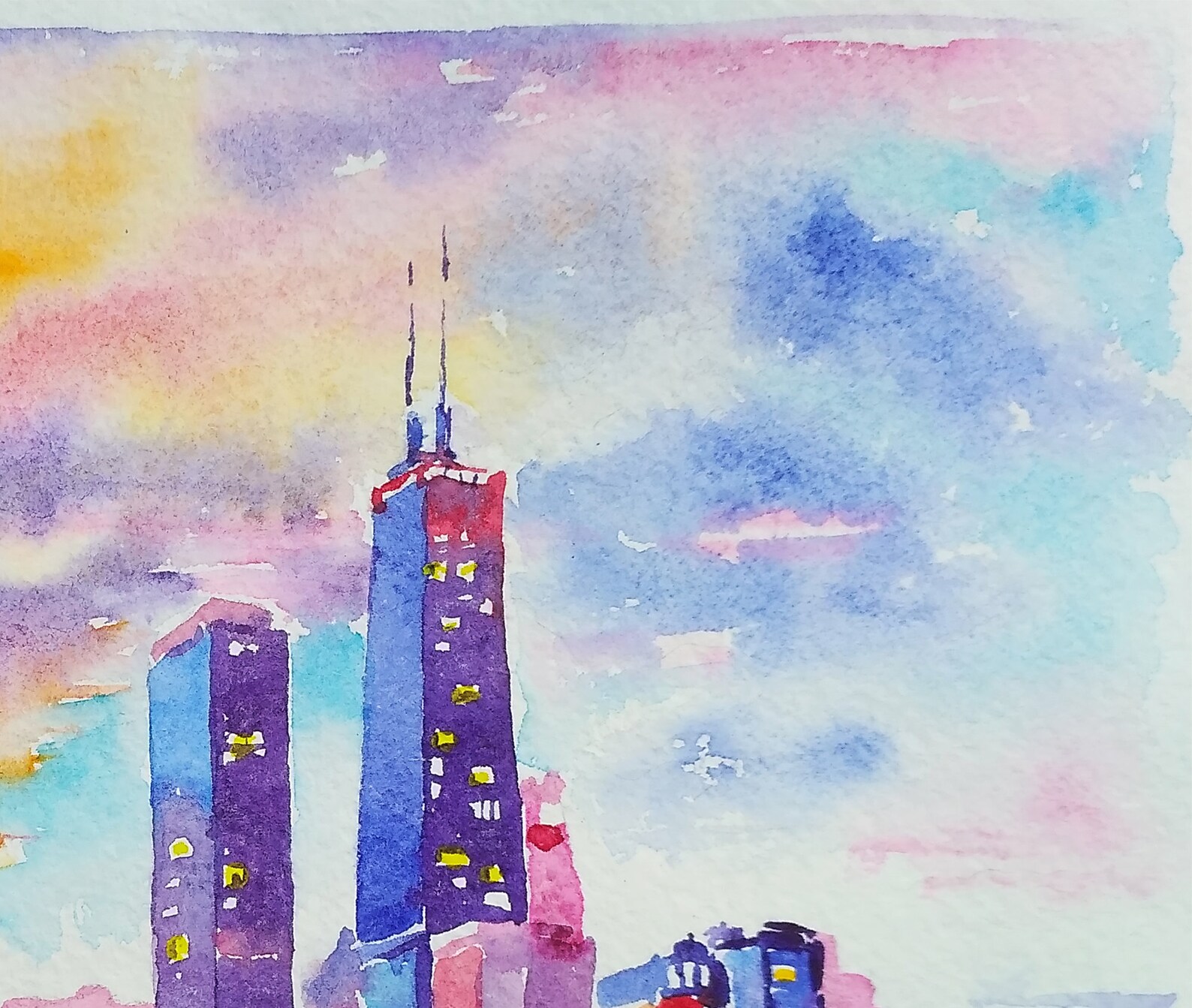 New York skyscrapers painting NYC skyline watercolor original | Etsy