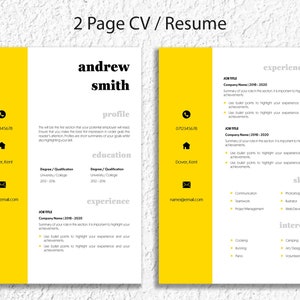Modern and Professional CV / Resume Cover Letter Reference - Etsy