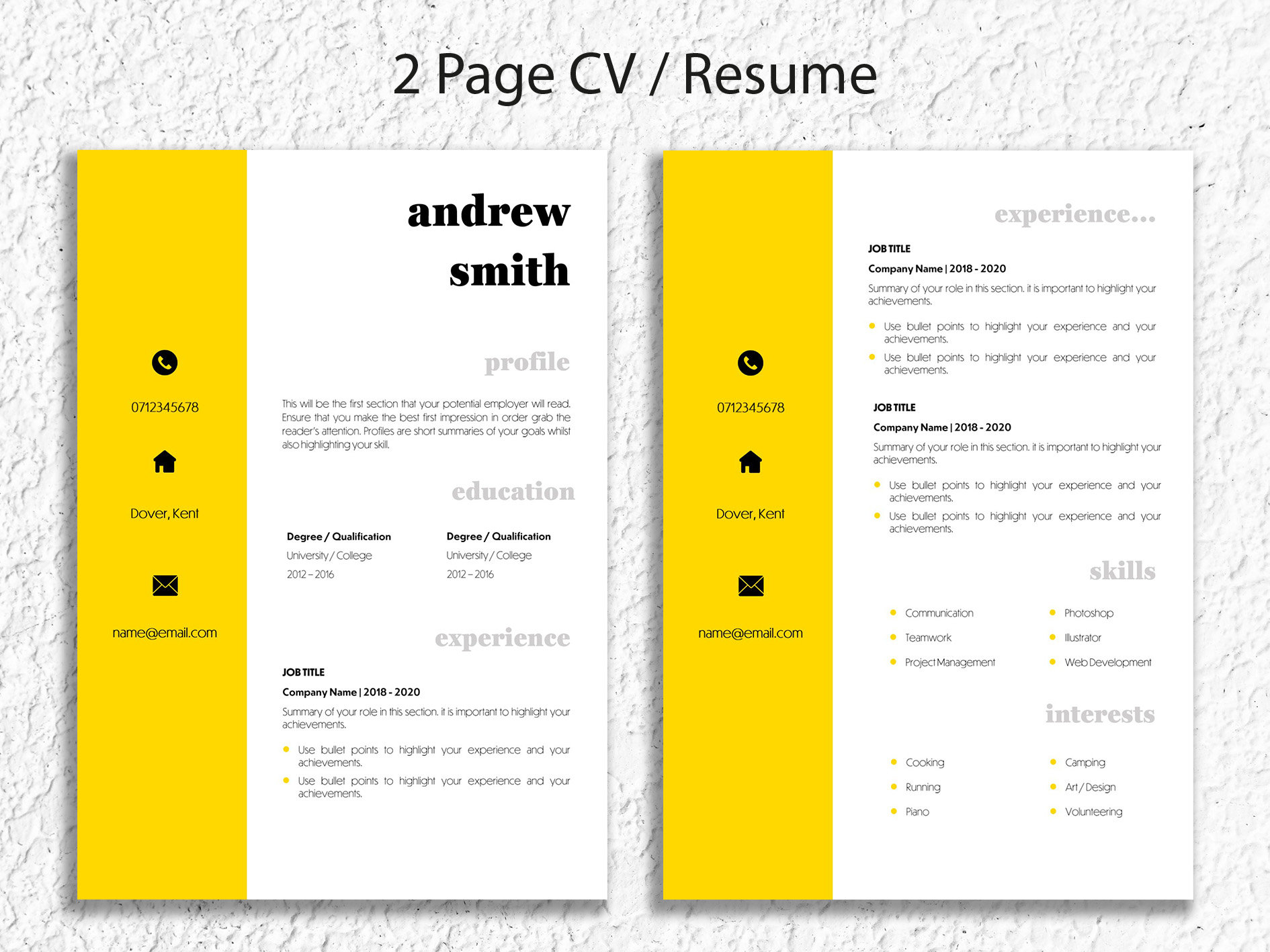 Modern and Professional CV / Resume Cover Letter Reference - Etsy