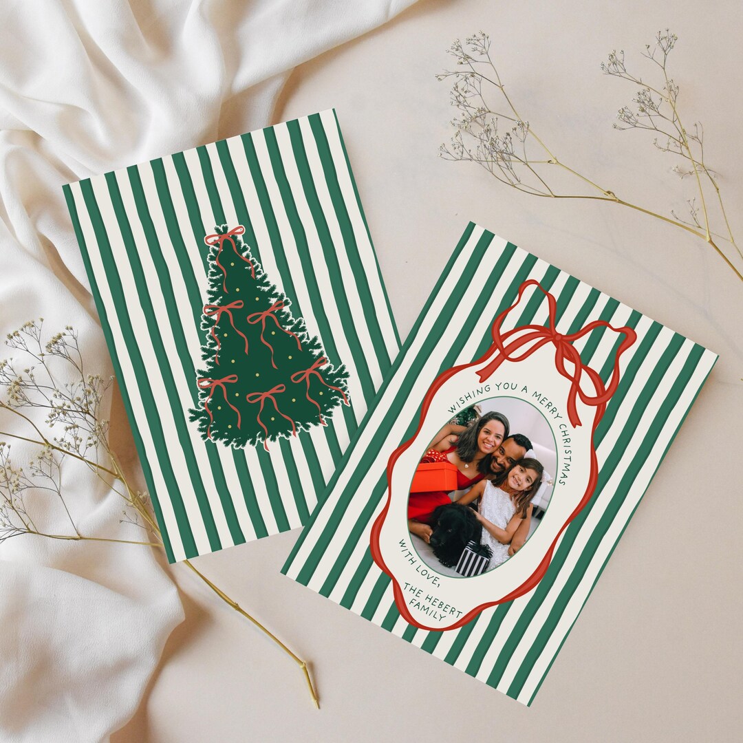 Editable Christmas Card Template, Whimsical Holiday Striped Photo Card ...