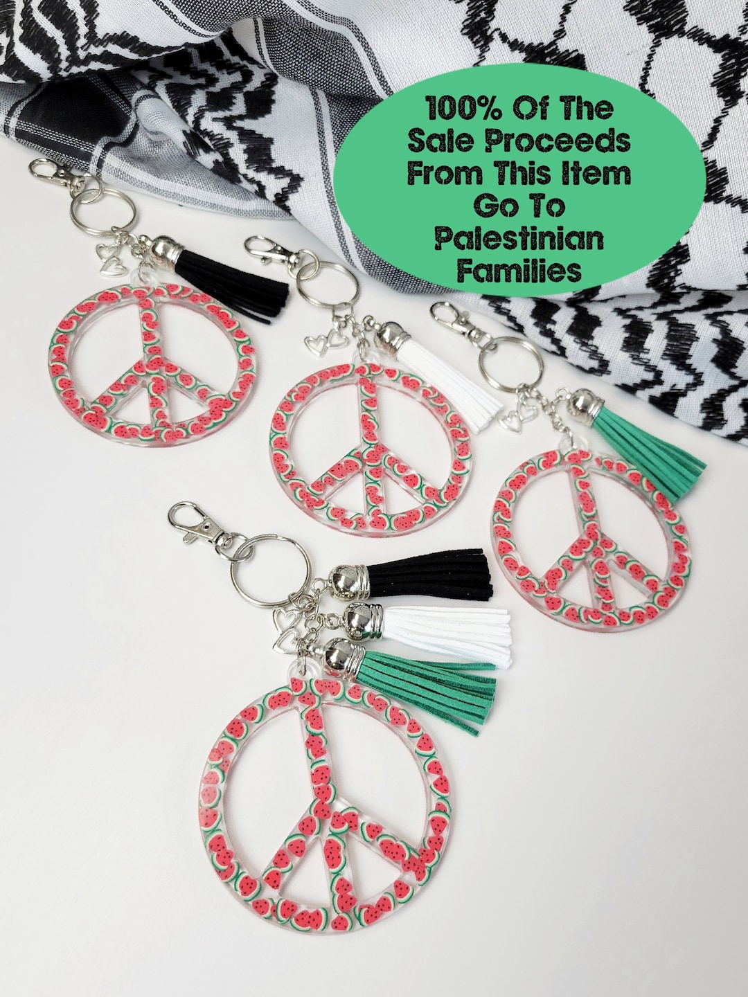 Watermelon Peace Sign Keychain Purse Charm Palestine Solidarity ...