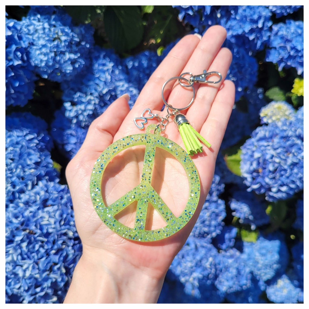 Peace and Love Sparkly Neon Green Glitter Peace Sign and Heart Charm ...