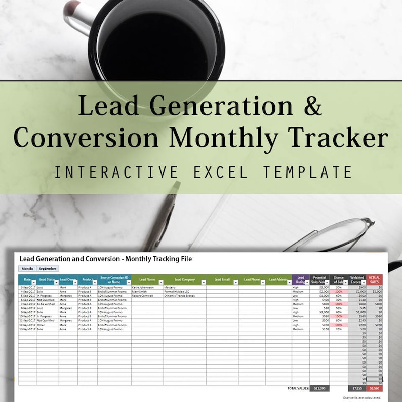 Lead Generation Monthly Tracker Interactive Excel Table for Leads ...
