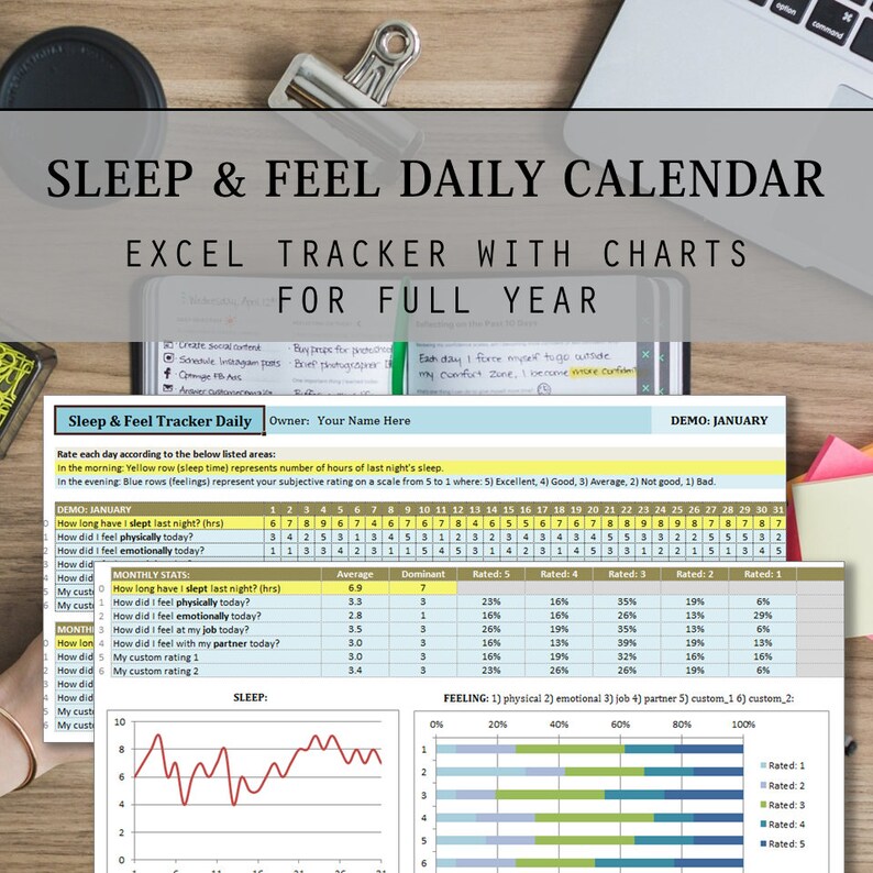 Health Tracker 2023 Sleep & Feel Planner Excel Tool Daily Journal for ...