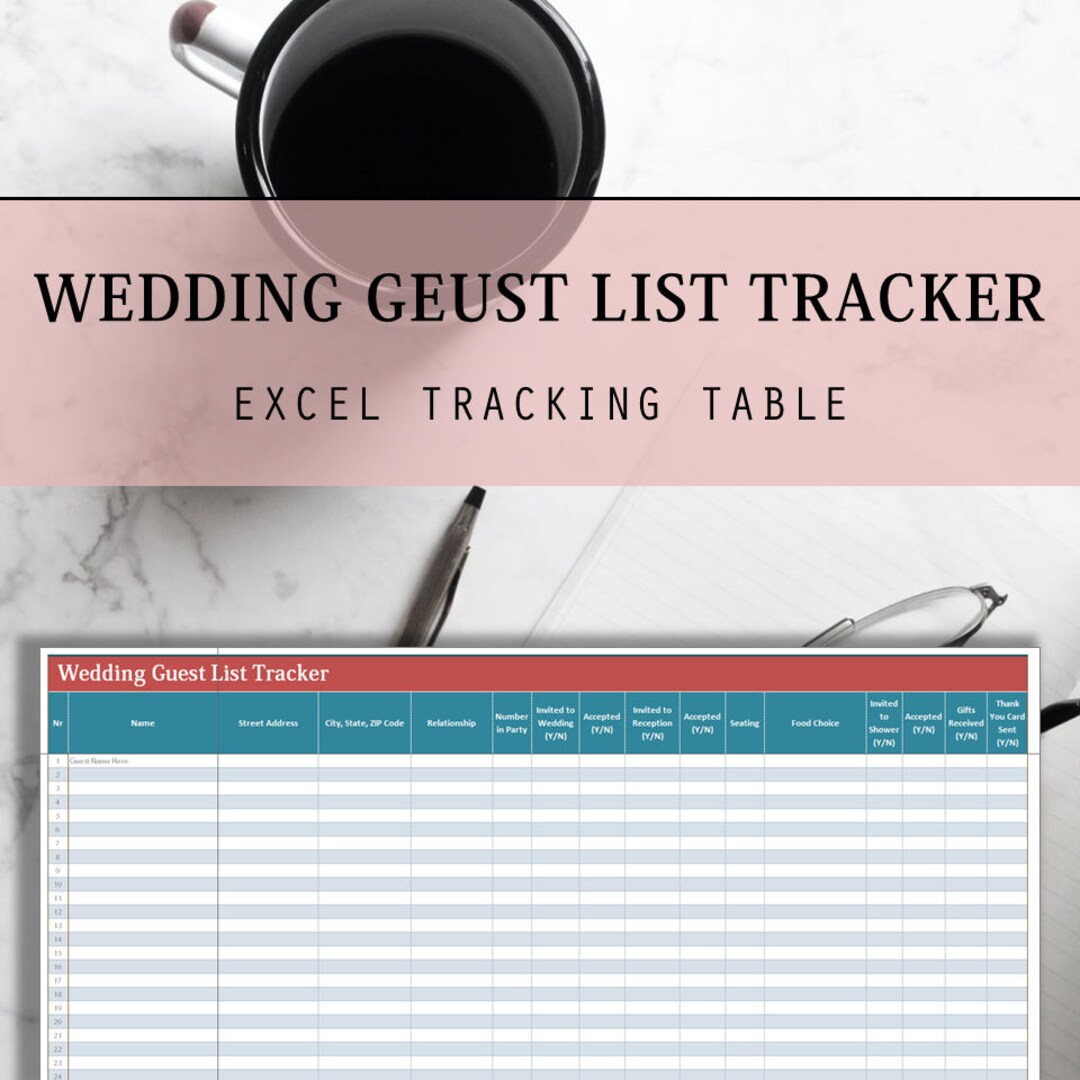 Wedding Guest Tracker Active Excel Table, List & Planner Guests Invited ...