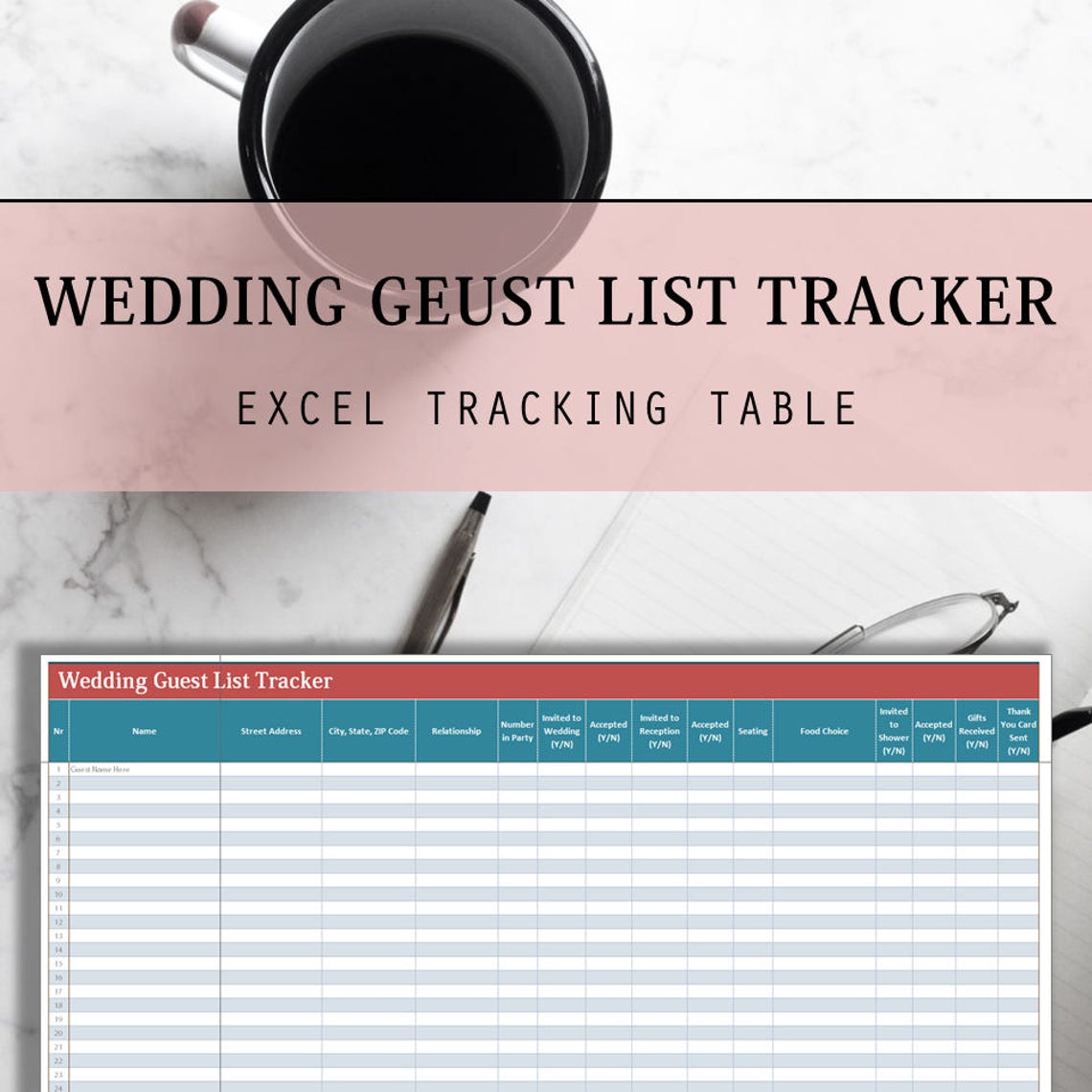 Wedding Guest Tracker Active Excel Table, List & Planner Guests Invited ...