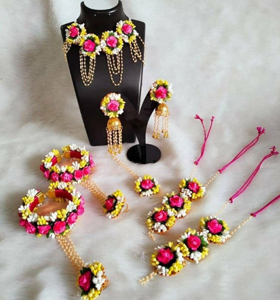 Floral Set Haldi Ceremony Jewellery and Handmade Girls Mehndi Jewelry Women Wedding Designer Bridal Flower Mehendi Function Woman Etsy