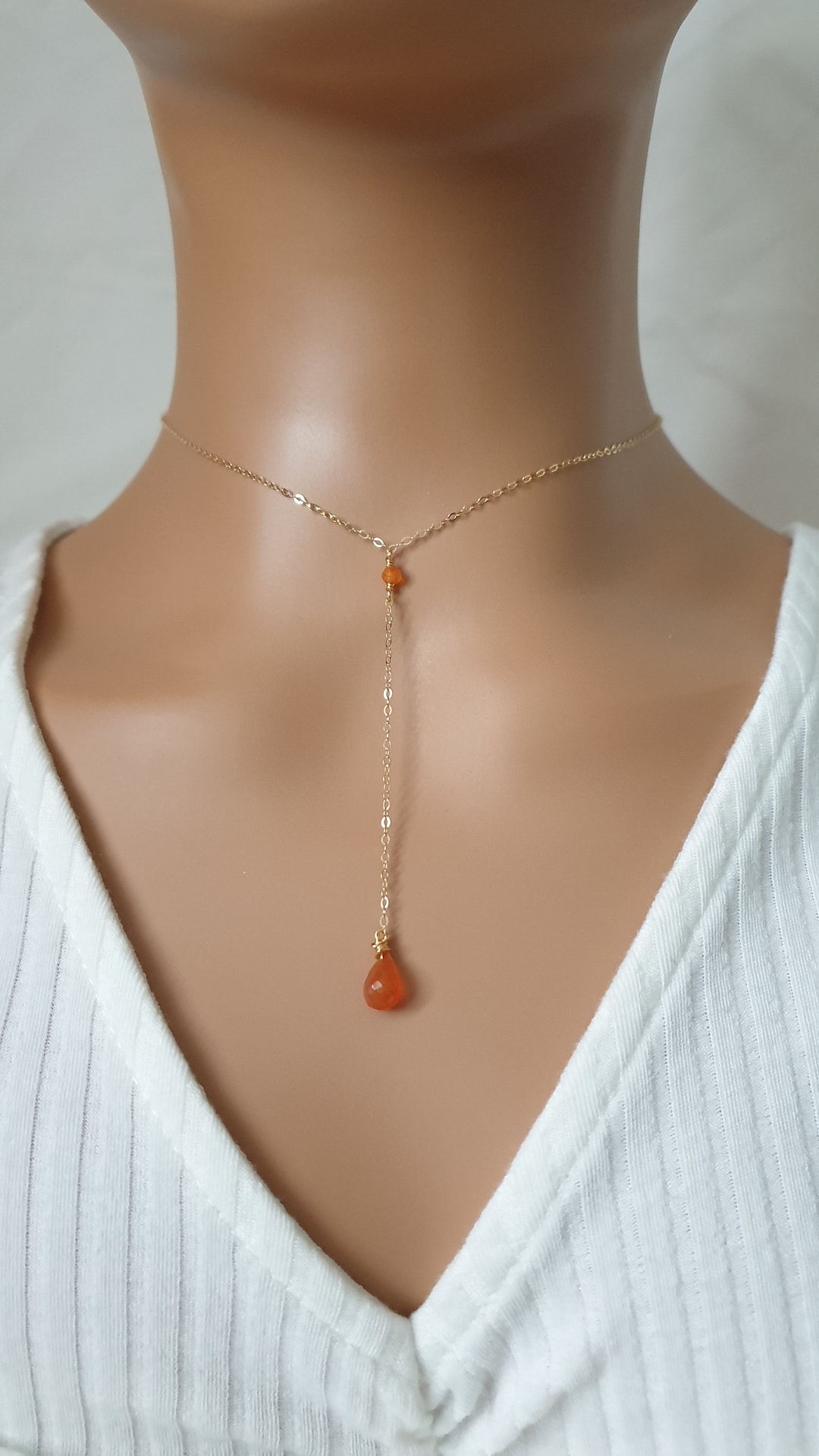 Carnelian Lariat Necklace, Y Shape Necklace, 14k Gold Filled Dainty ...