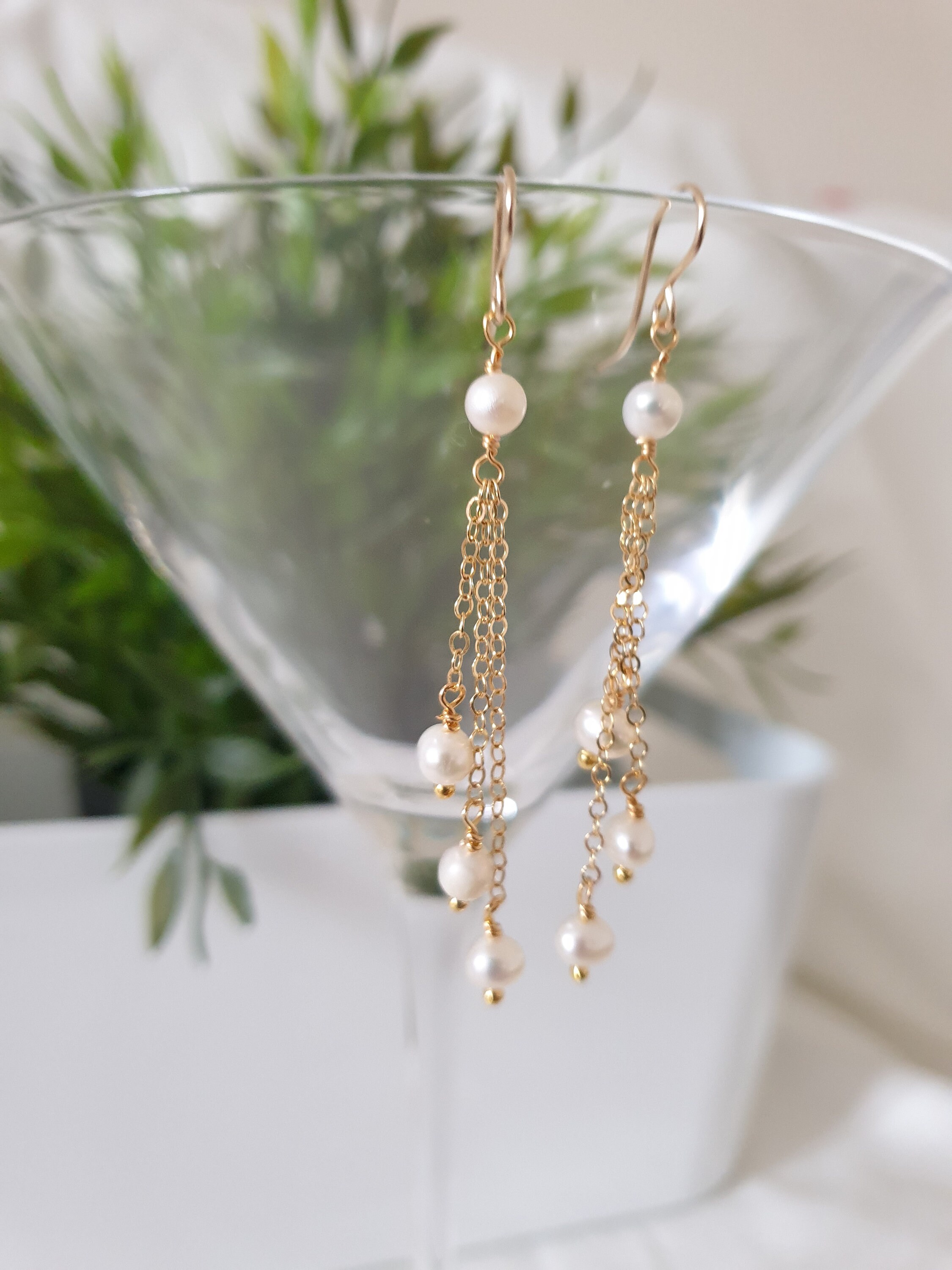 Freshwater Pearl Earrings, Long Dangle Pearl Earrings, 14k Gold Filled ...