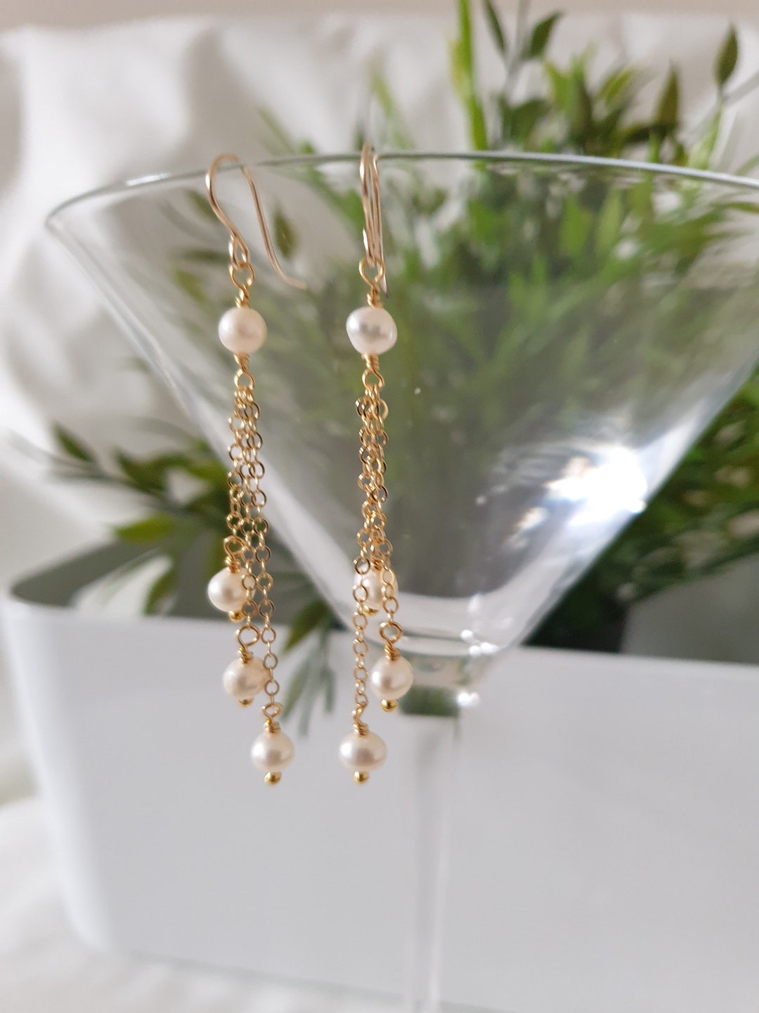 Freshwater Pearl Earrings, Long Dangle Pearl Earrings, 14k Gold Filled ...