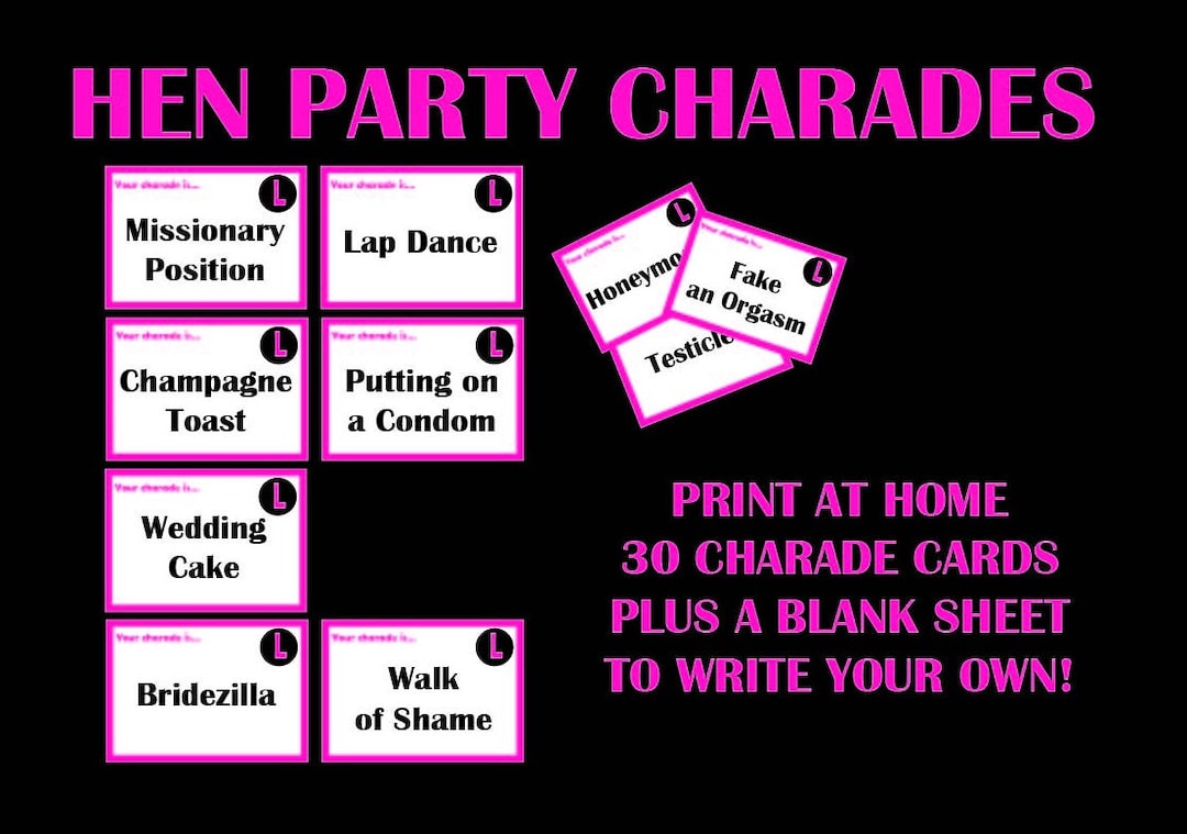 HEN PARTY CHARADES Print at Home Printable Hen Party Games Bachelorette ...