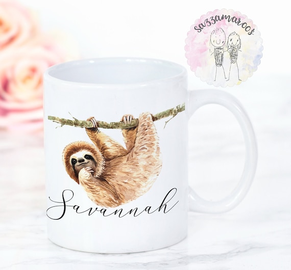 Personalised SLOTH Mug Cute Sloth Cup Watercolour sloth | Etsy