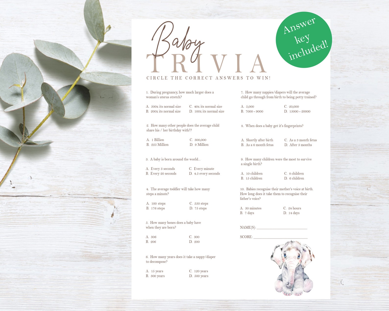 PRINTABLE Baby Shower Game | Baby Trivia Quiz Game | Baby Shower Games ...