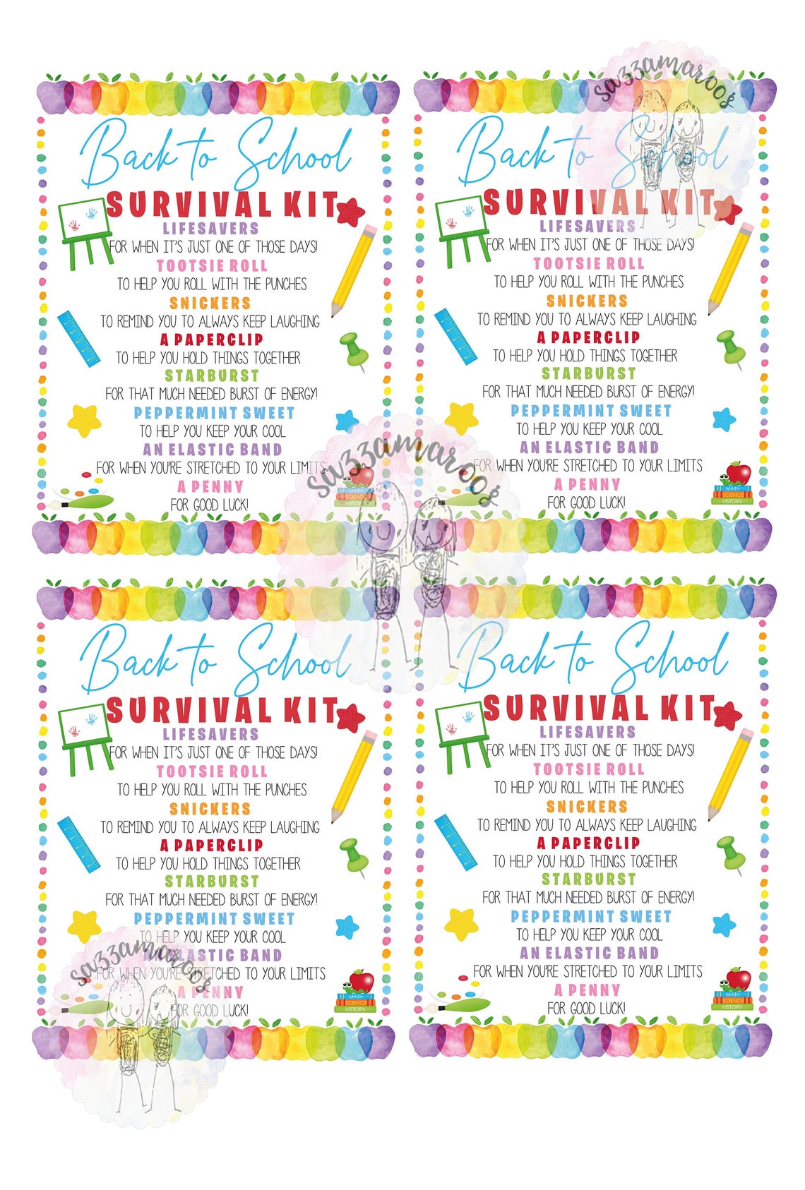 PRINTABLE Back to School Survival Kit Tag | Instant Download Teacher ...