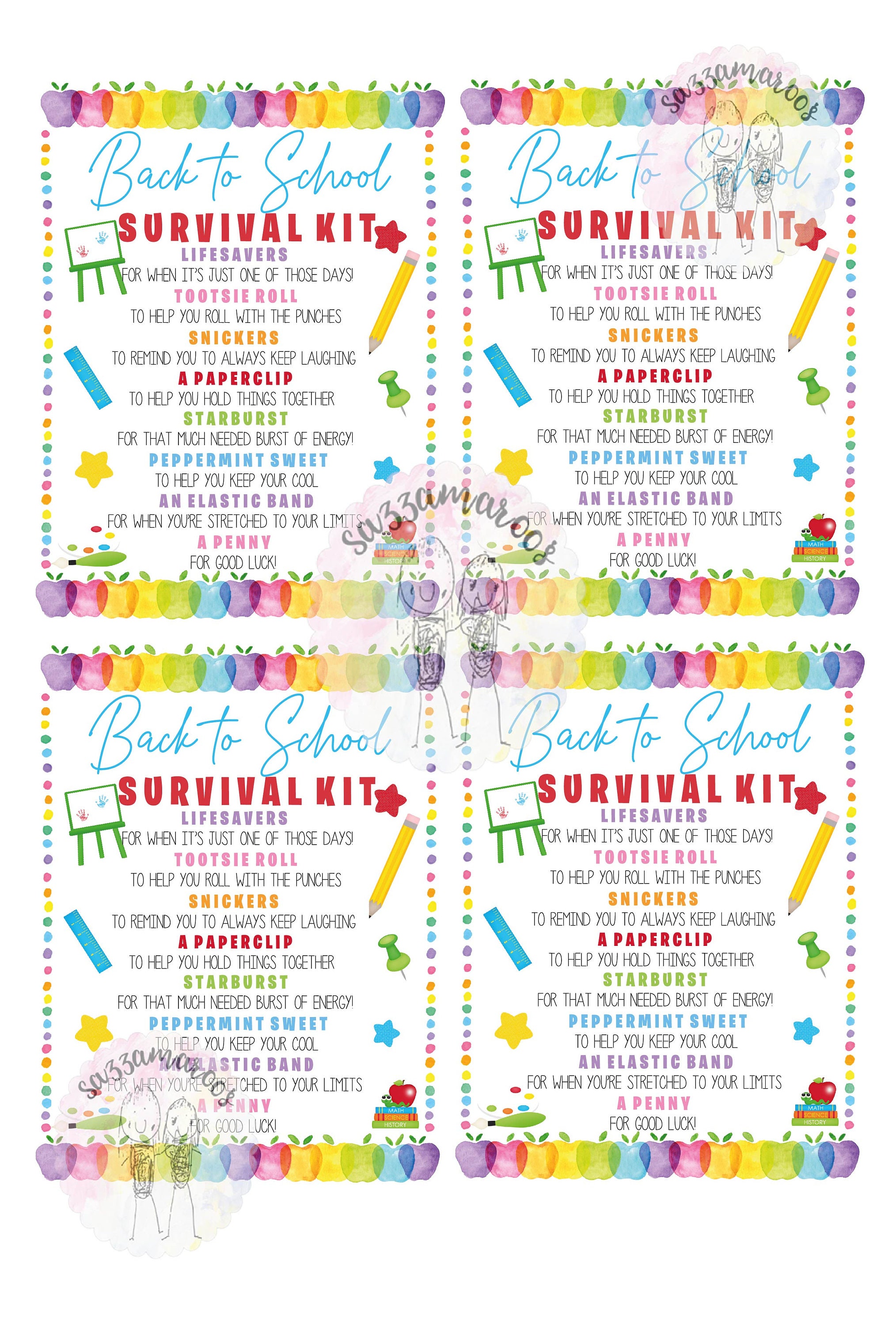 PRINTABLE Back to School Survival Kit Tag Instant Download - Etsy Australia