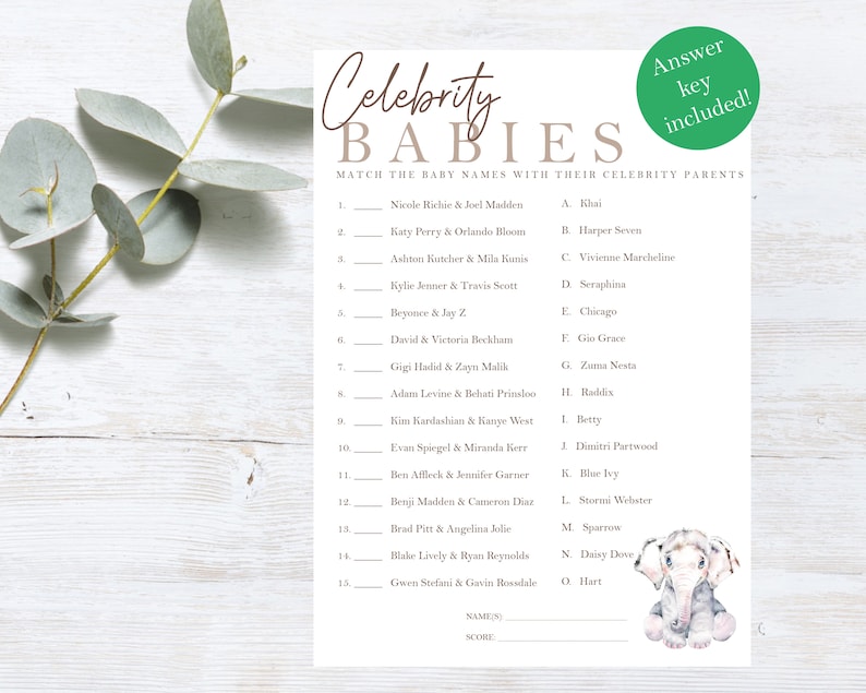 PRINTABLE Baby Shower Game | Celebrity Babies Quiz Game | Baby Shower ...
