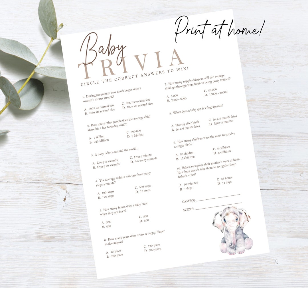 PRINTABLE Baby Shower Game | Baby Trivia Quiz Game | Baby Shower Games ...