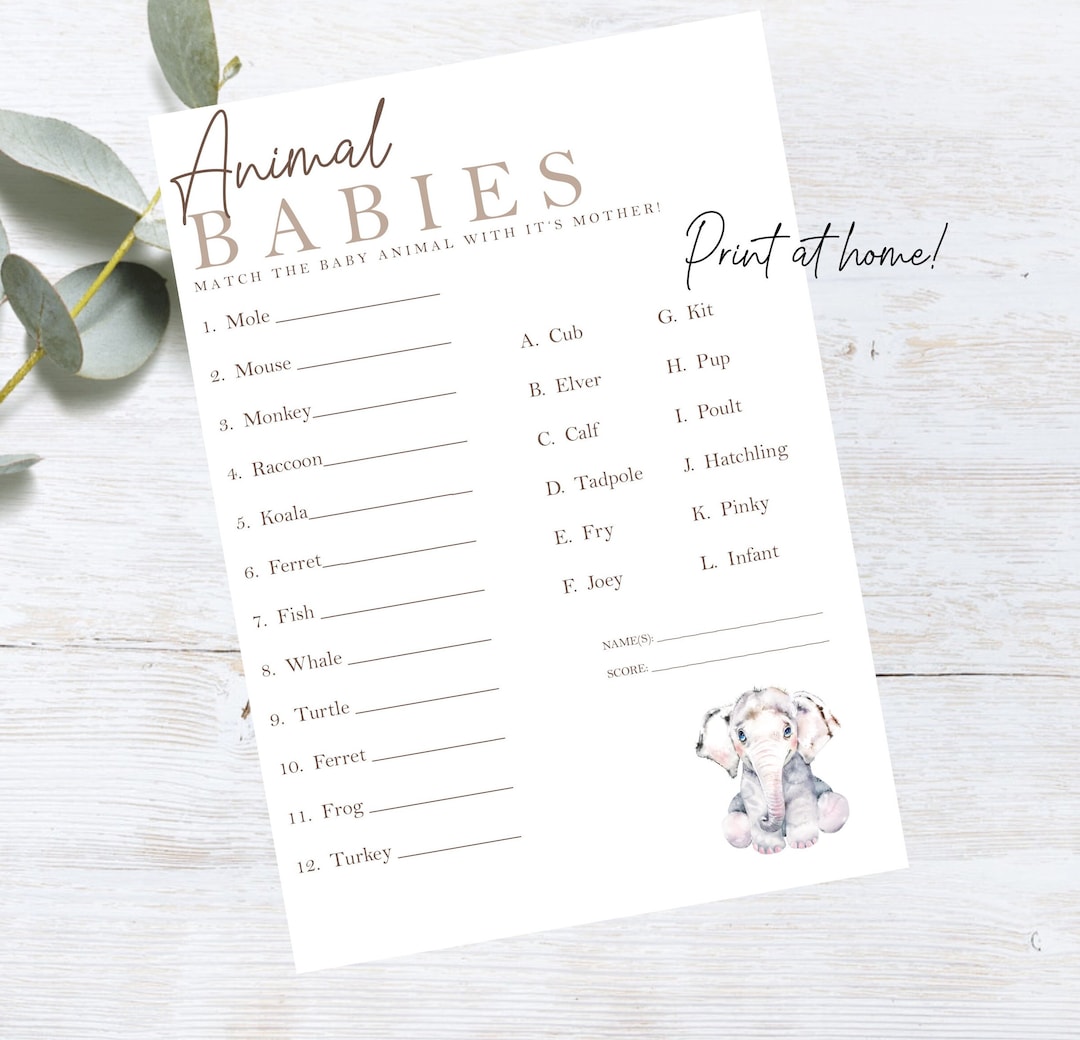 PRINTABLE Baby Shower Game | Baby Animals Quiz | Baby Shower Games, New ...