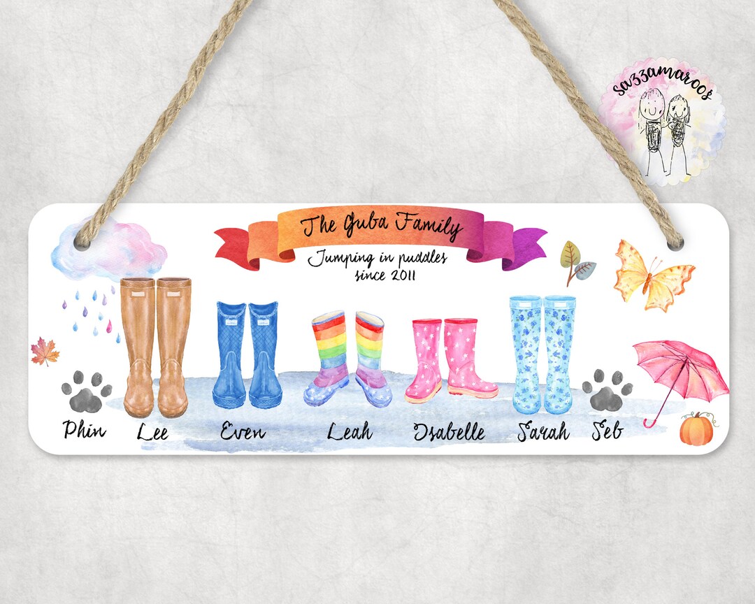 Custom Wellies Hanging Sign | Mothers Day Gift | Personalised Family ...