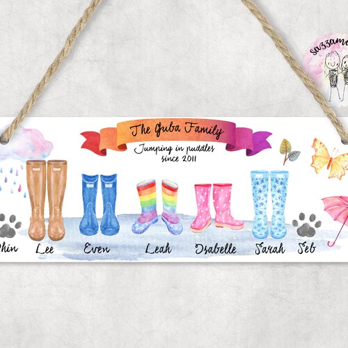 Family Welly Hanging Sign Personalised Welly Print - Etsy UK