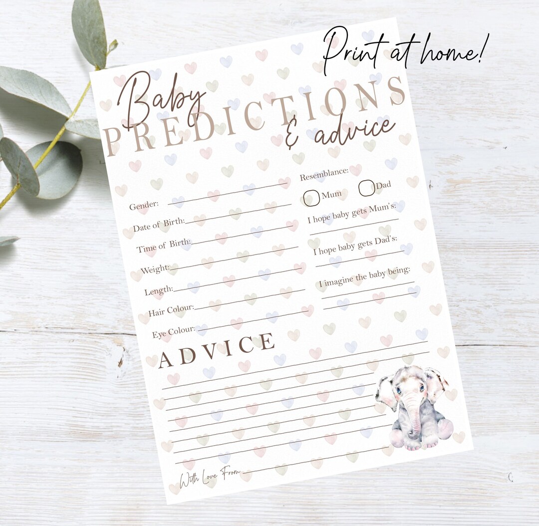 PRINTABLE Baby Shower Game Advice for Mum to Be and Baby Predictions ...