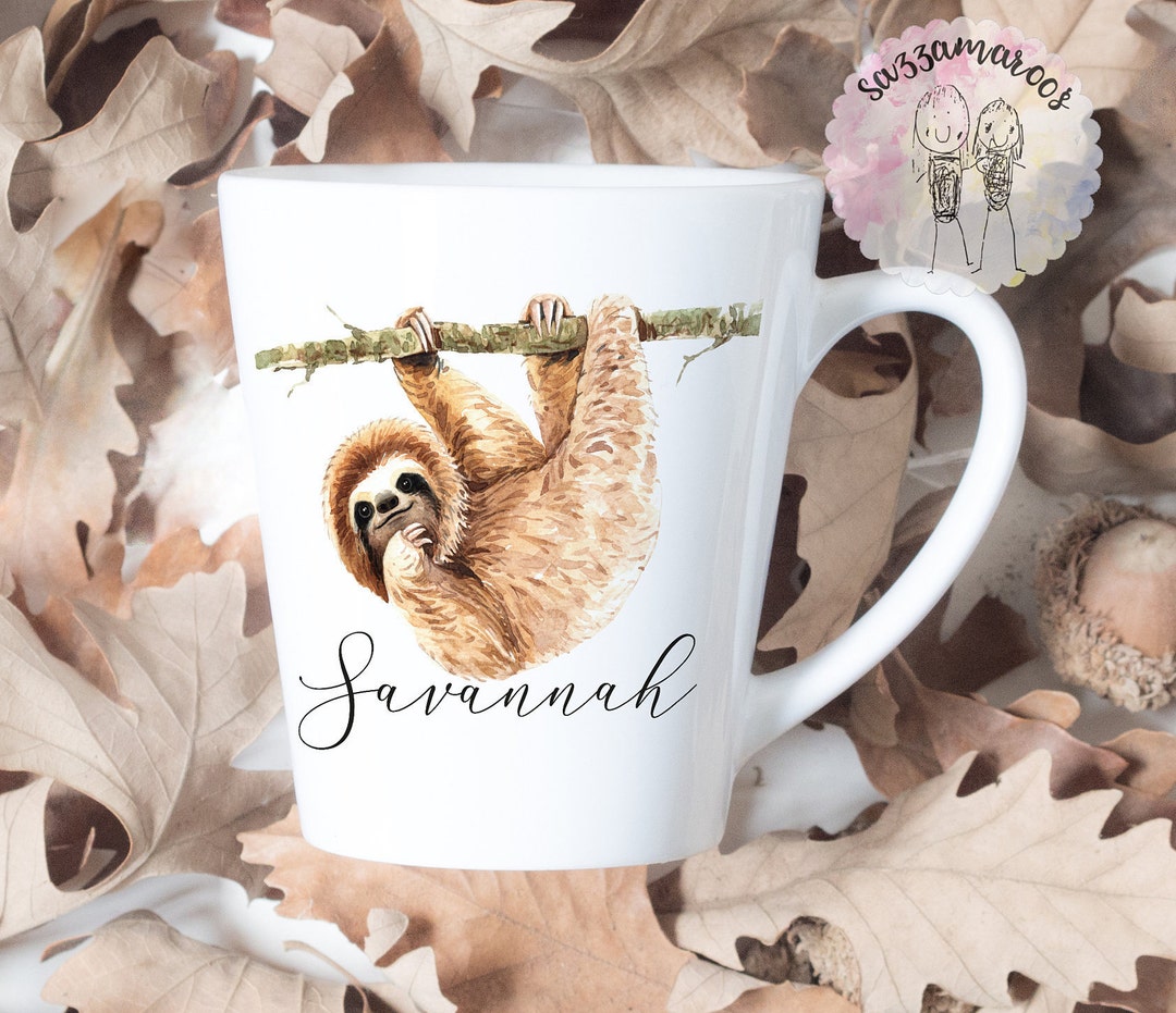 Personalised SLOTH Latte Mug Cute Sloth Mug Watercolour Sloth ...