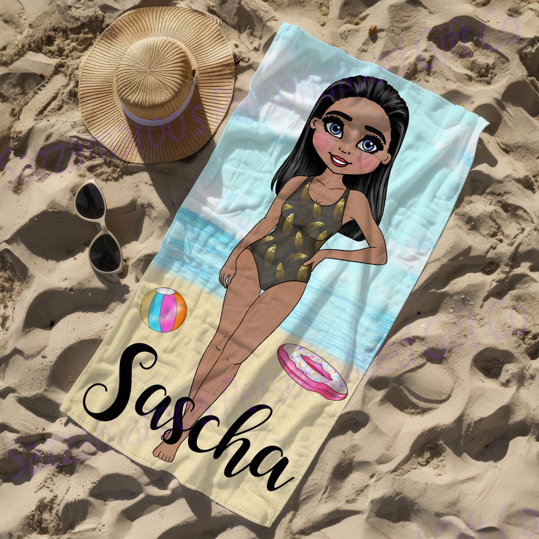 Personalised Beach Towel | Custom Beach Towel With Name and Character ...