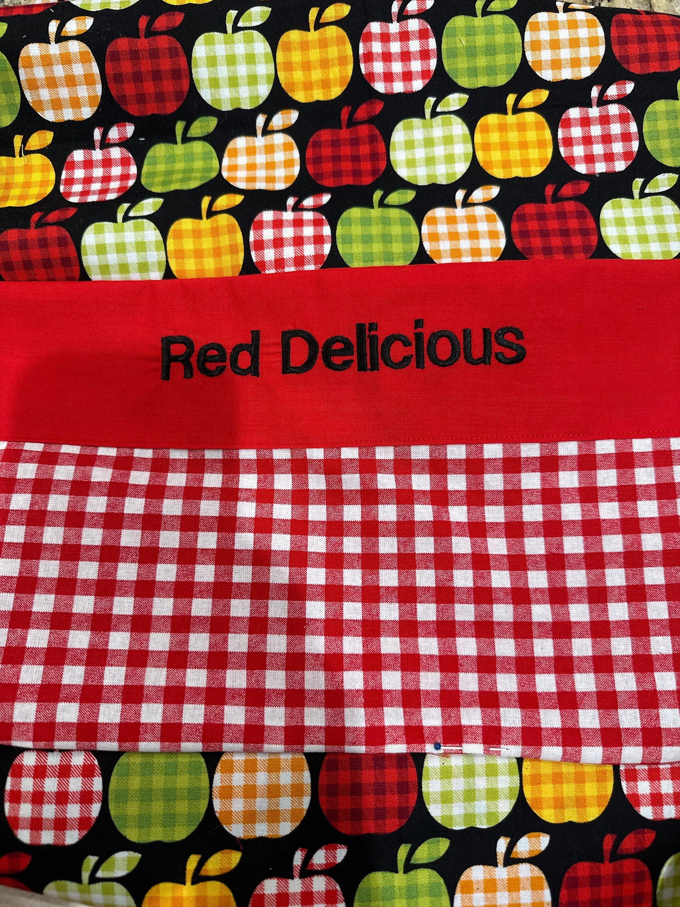 Apple Print Kitchen Apron, Embroidered Double Sided Design - Etsy