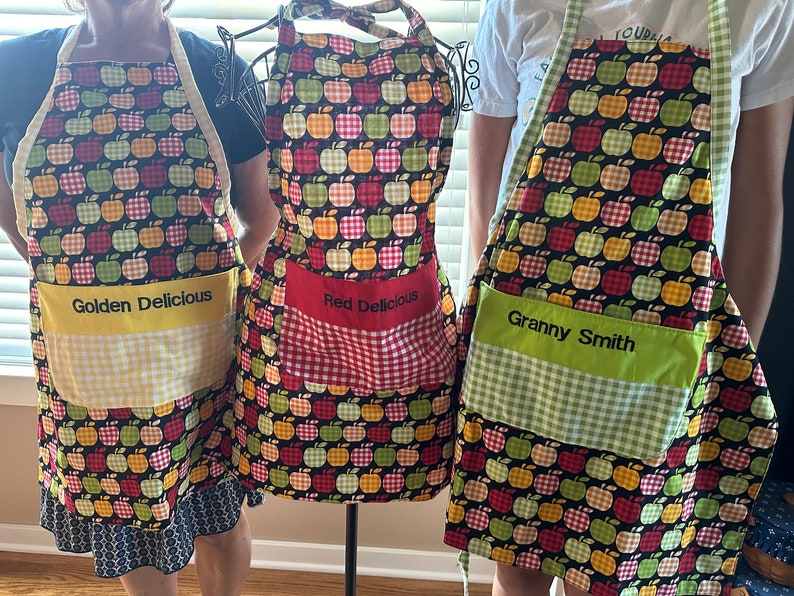 Apple Print Kitchen Apron, Embroidered Double Sided Design - Etsy