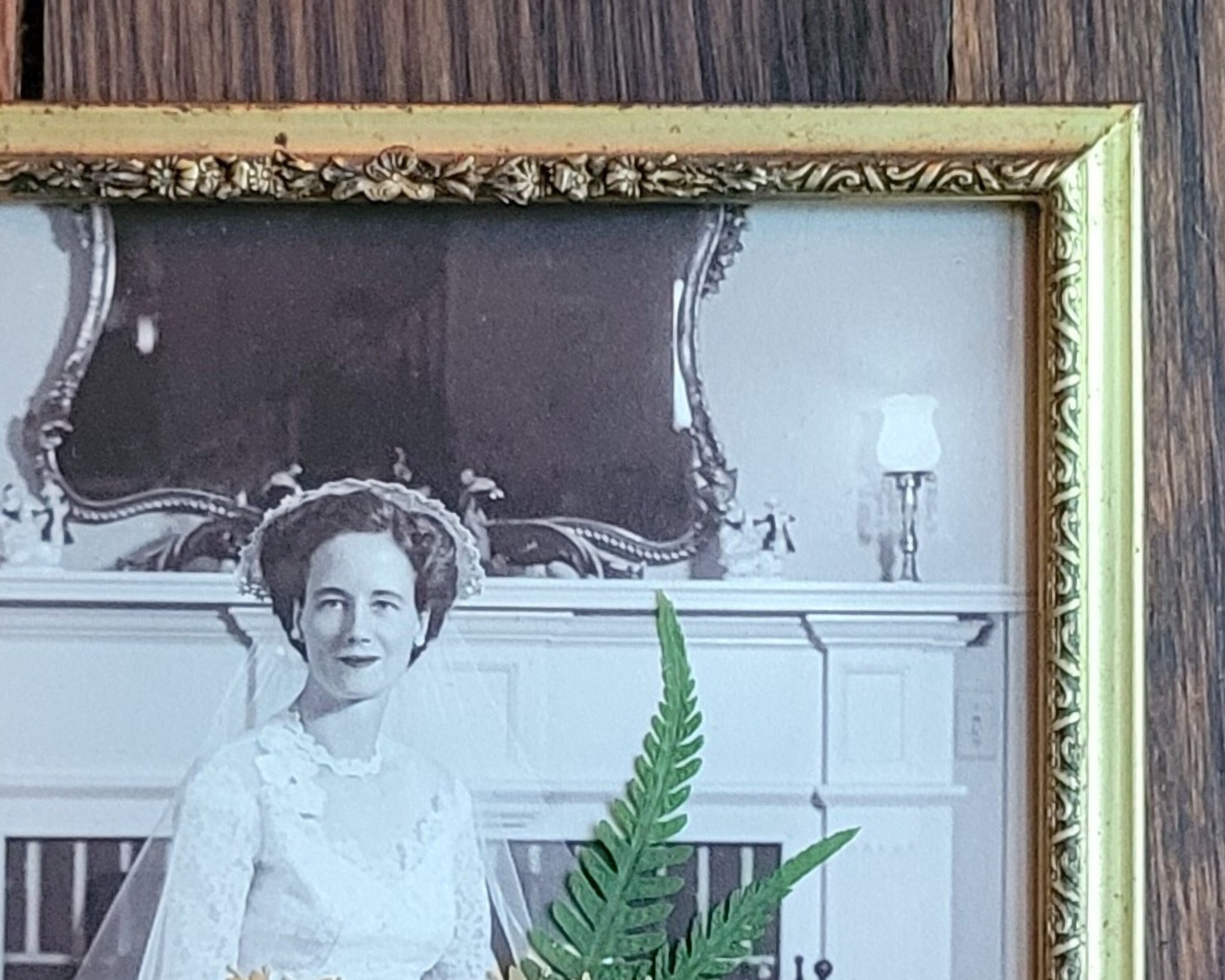 Vintage Wedding Photo in Original Brass Frame With Pressed Florals ...