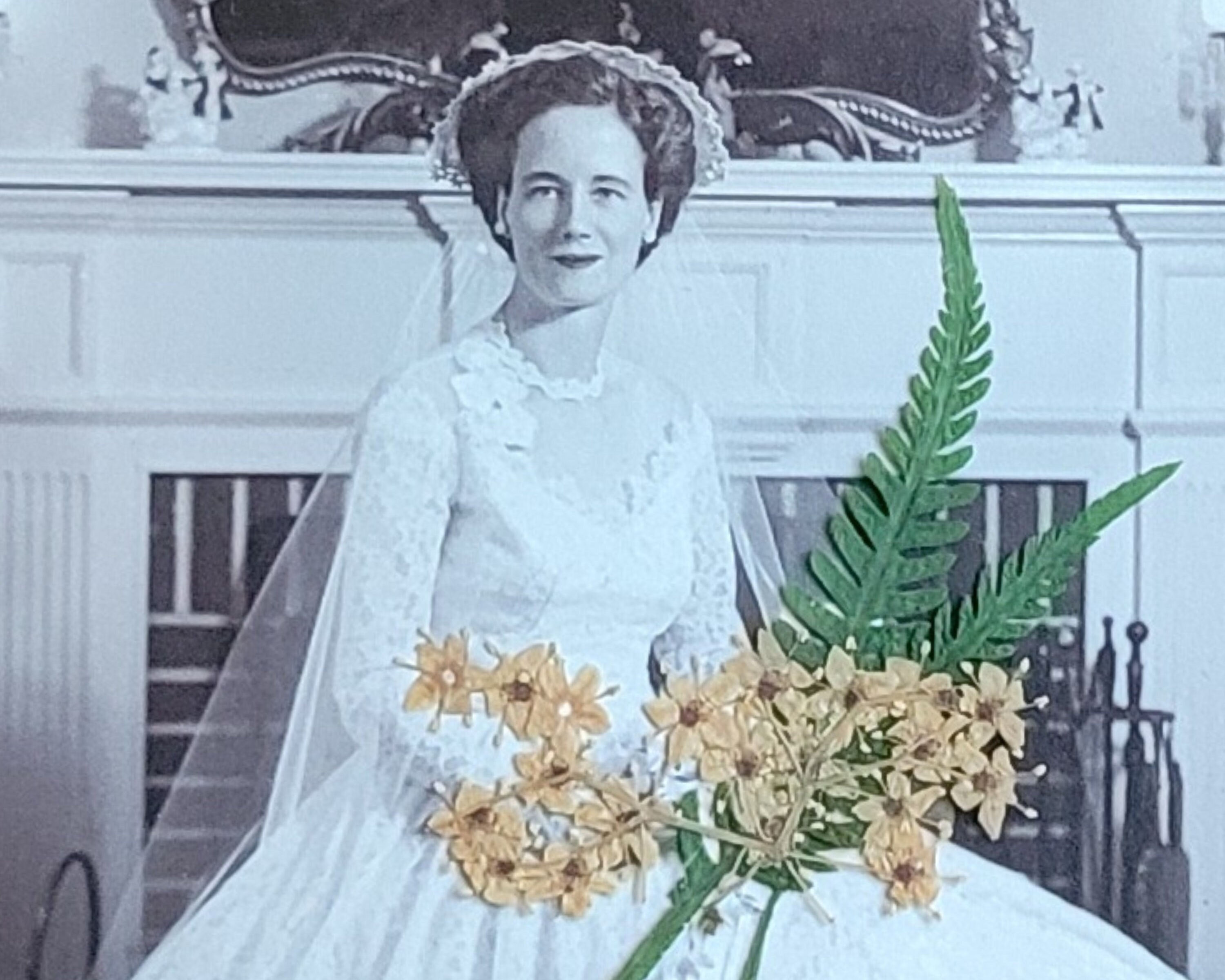 Vintage Wedding Photo in Original Brass Frame With Pressed Florals ...