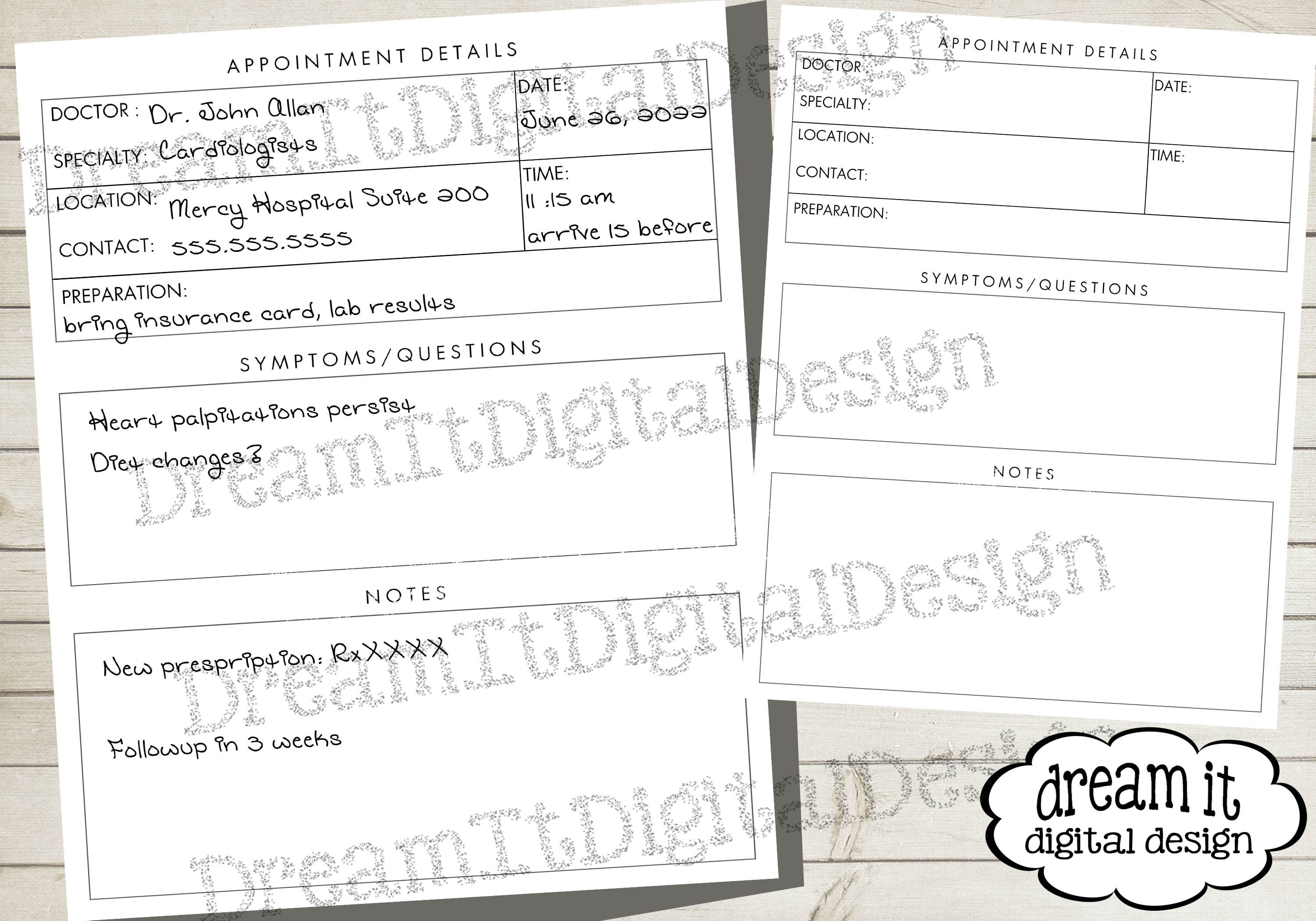 Doctor Appointment Form | Instant Download | Printable | 2 Sizes - Etsy