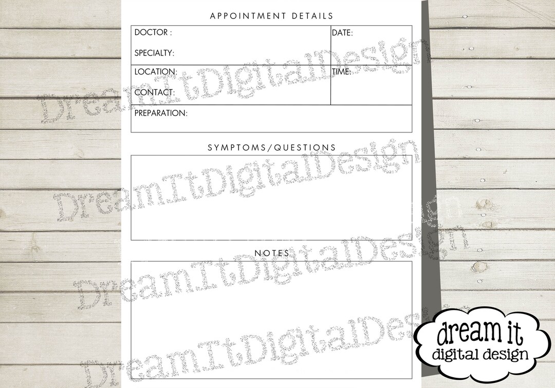 Doctor Appointment Form | Instant Download | Printable | 2 Sizes - Etsy