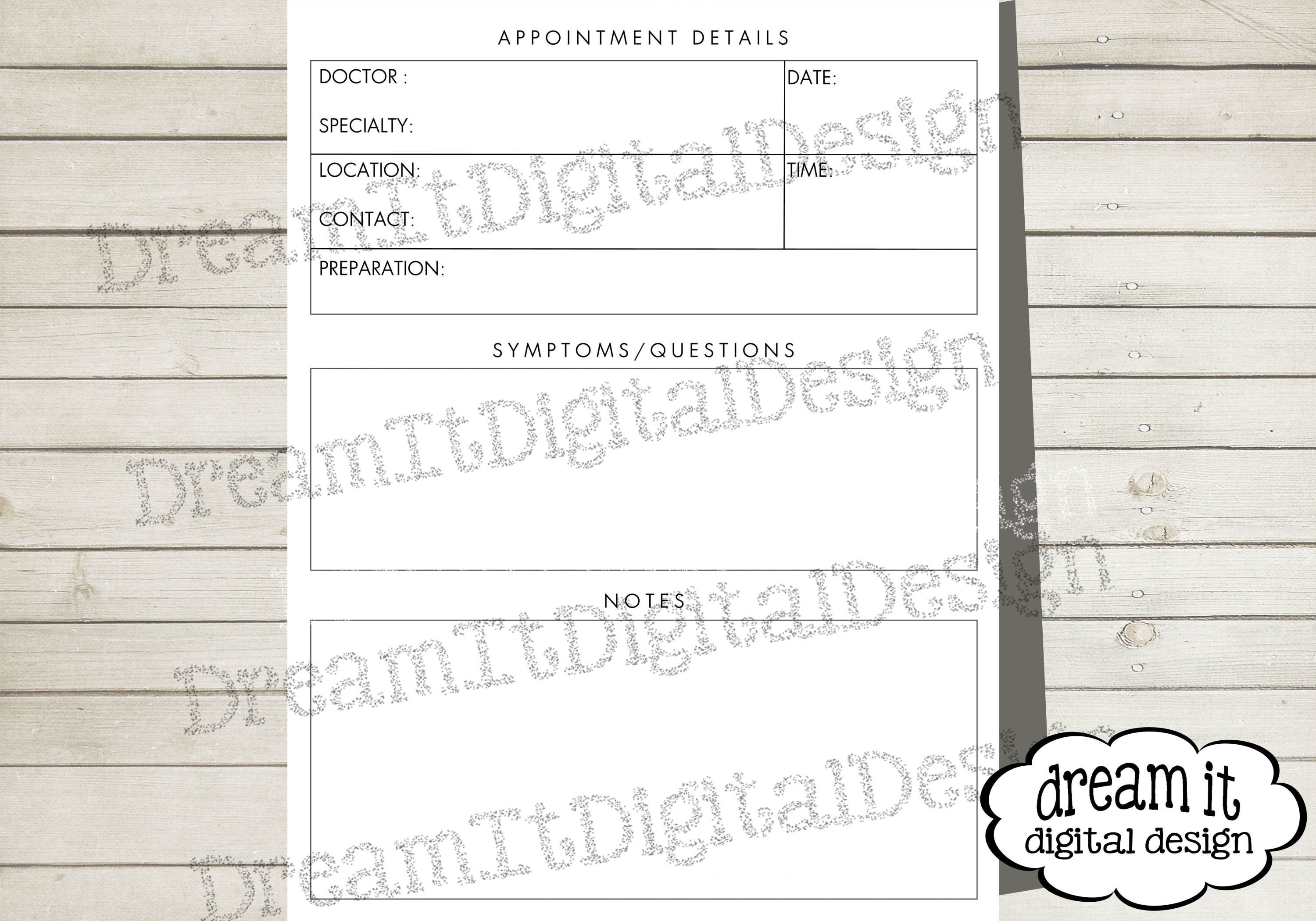 Doctor Appointment Form | Instant Download | Printable | 2 Sizes - Etsy
