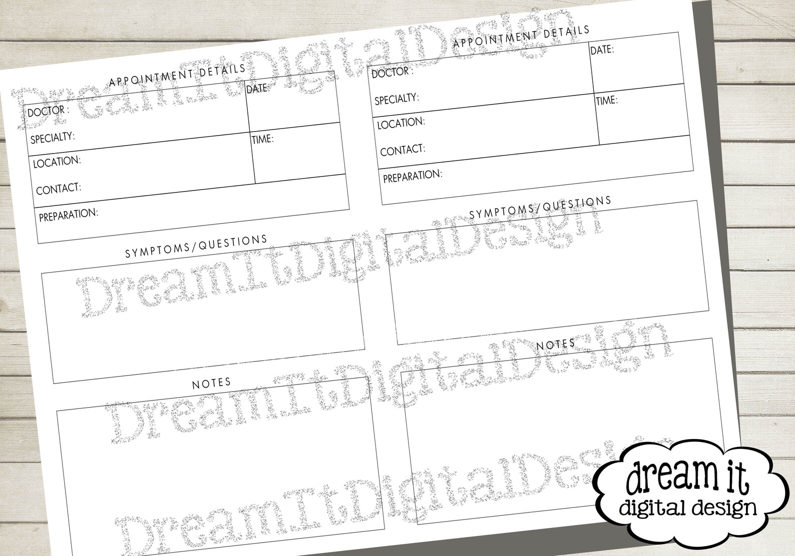 Doctor Appointment Form | Instant Download | Printable | 2 Sizes - Etsy