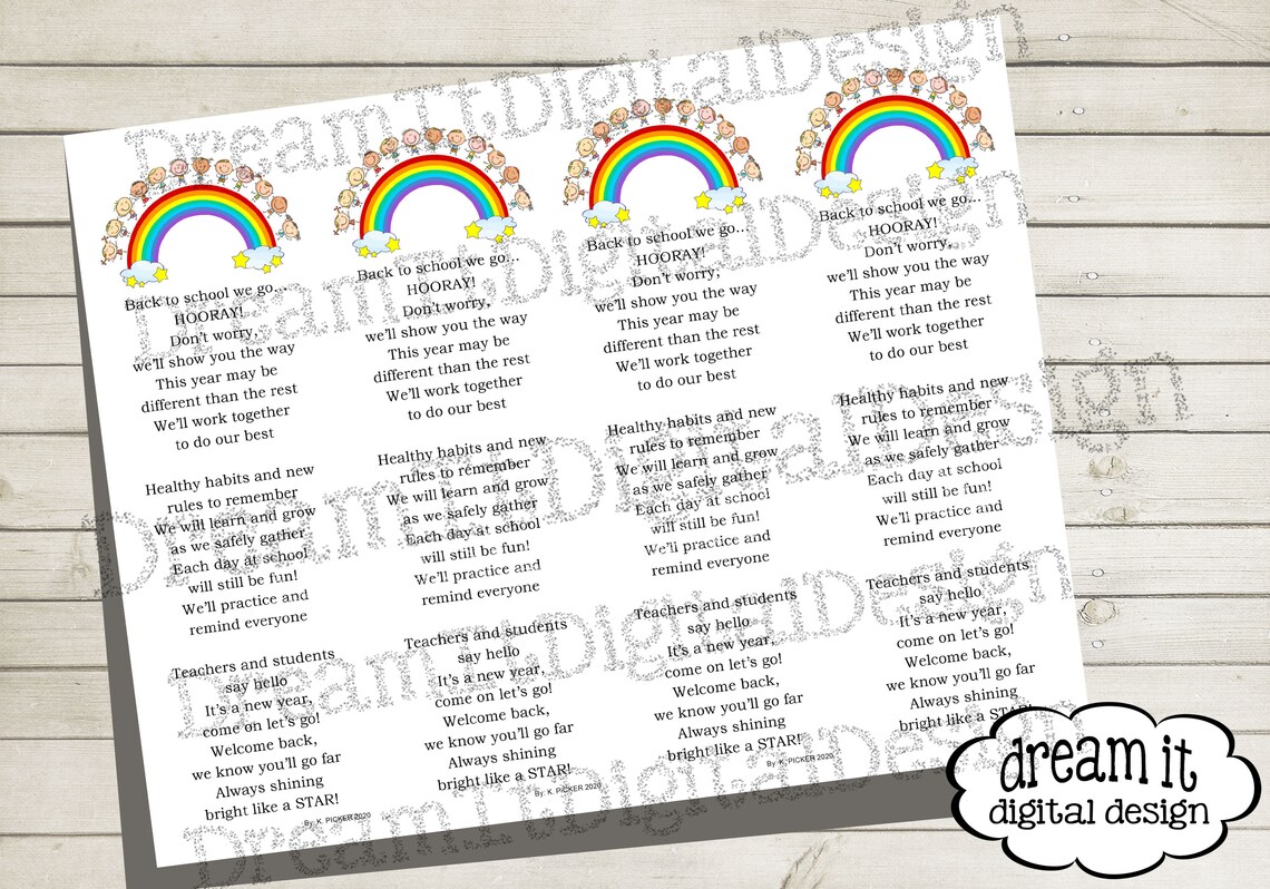Back to School Poem 4 FILE SIZES W/ Bookmark DIGITAL - Etsy