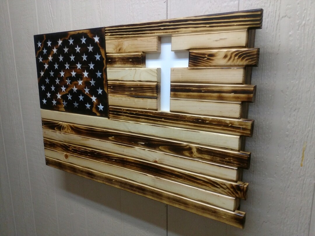 Hidden Gun Storage Small American Concealment Flag With Inlaid Cross ...