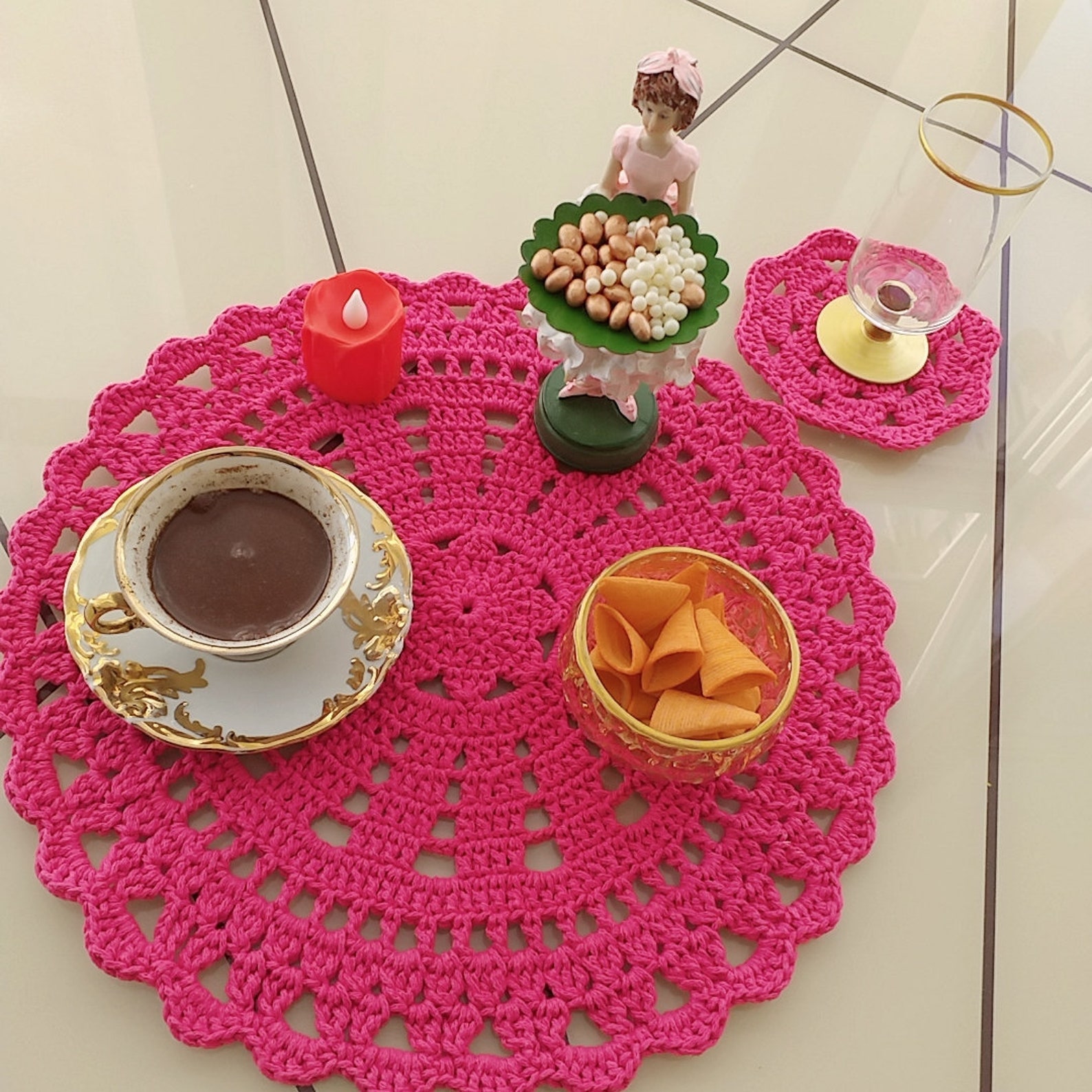 Cute Coasters, Coaster Set of 6, Pink Coaster Set, Crochet Coasters ...