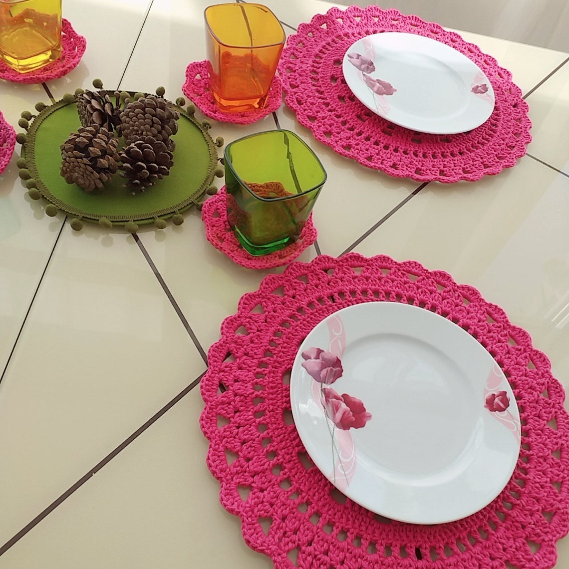 Cute Coasters, Coaster Set of 6, Pink Coaster Set, Crochet Coasters ...