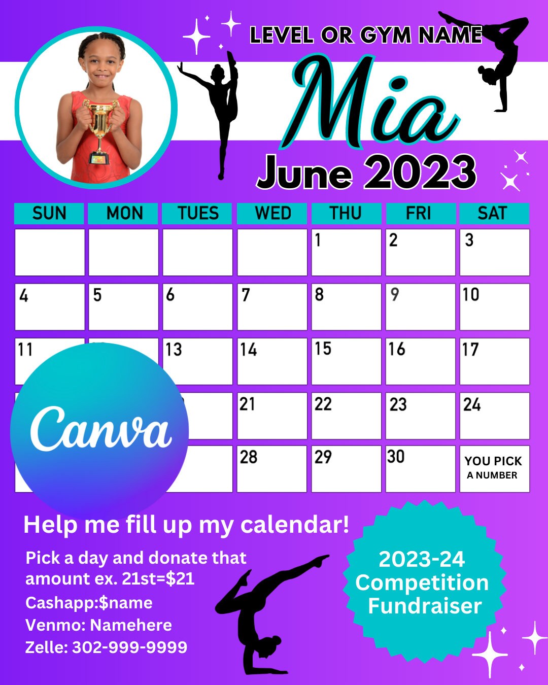 Gymnastics Fundraiser Calendar Athlete Sports Competition Fundraiser - Etsy