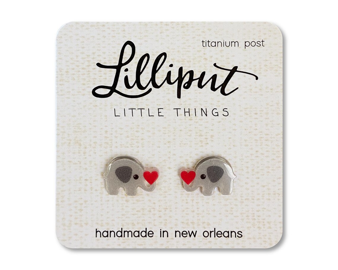 Cute Elephant With Heart Earrings // Cute Elephant Earrings // Gray ...