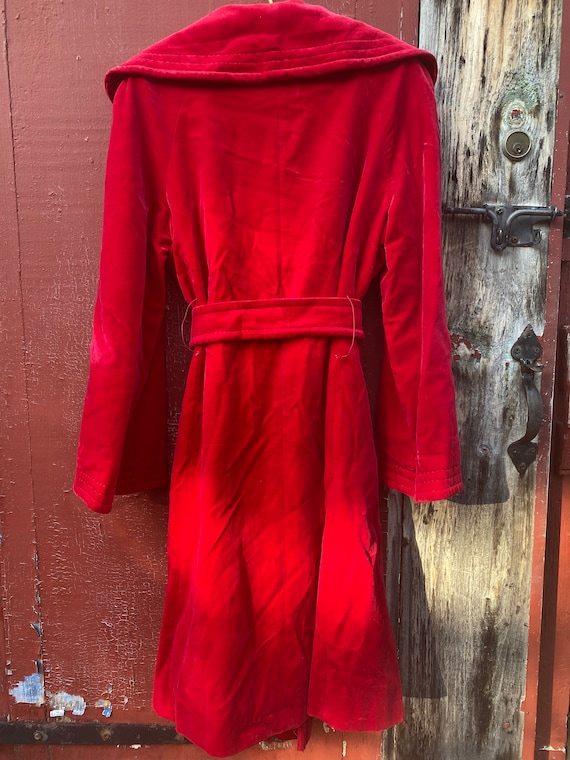 1960's/70's Vintage Cotton Cherry Red Velvet Trenchco… - Gem
