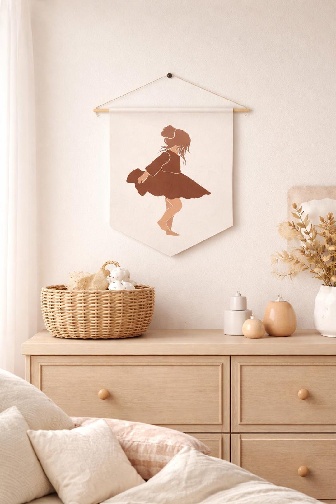 Neutral Nursery Banner, Child Silhouette Wall Hanging, Vintage Inspired ...