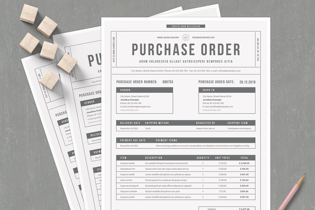 Purchase Order | Indesign Template | Purchase Template - Etsy