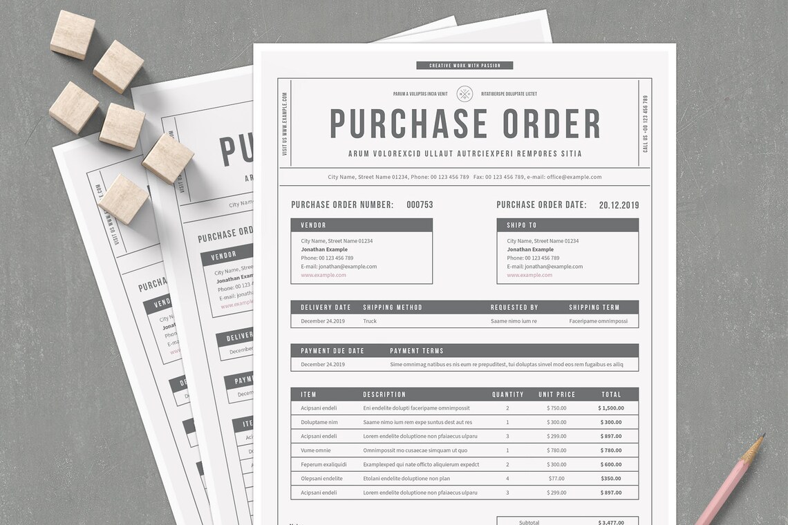 Purchase Order | Indesign Template | Purchase Template - Etsy